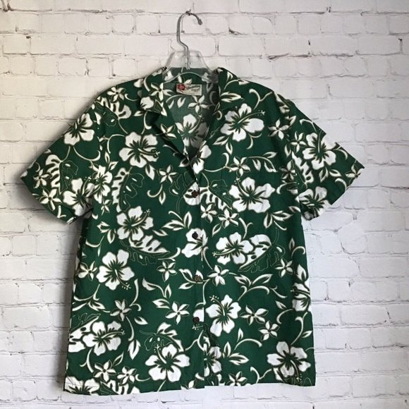 Hilo Hattie | Tops | Hilo Hattie Green Hawaiian Print Shirt Womans ...